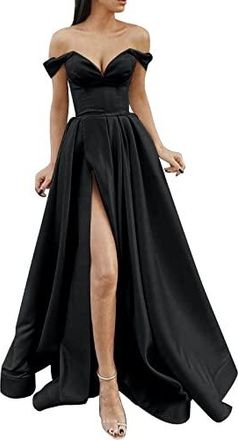 Generic 2026 Robes de bal pour femmes longues &eacute;l&eacute;gantes en satin spaghetti robe de soir&eacute;e de mariage, Noir, XXL