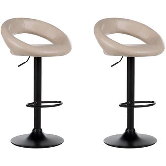 Beliani Lot de 2 Tabourets de Bar Modernes Pivotants &agrave; Hauteur R&eacute;glable en Cuir PU Beige Clair Peoria II