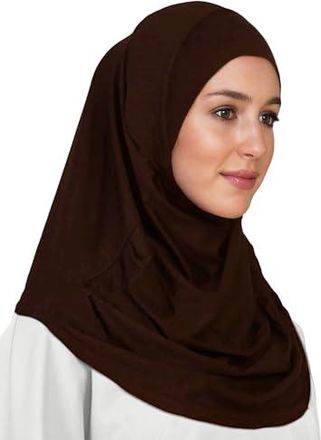 Lina & Lily &Eacute;charpe hijab instantan&eacute;e en jersey modal musulman Amira une pi&egrave;ce pr&ecirc;te &agrave; porter, marron fonc&eacute;, taille unique