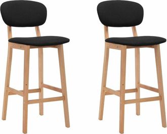 Les Tendances Chaise de bar tissu noir et bois de h&ecirc;tre massif Kamila - Lot de 2