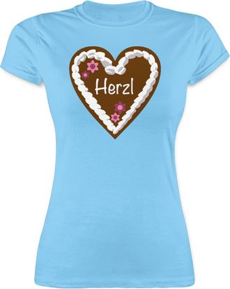 Shirtracer Shirt Damen - Kompatibel mit Oktoberfest - Lebkuchenherz Herzl - XXL - Hellblau - trachtenshirt Trachten t Shirts bayrische Herz Tracht Funshirts f&uuml;r 