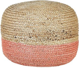 Beliani Beliani - Pouf Natur und Rosa aus Jute 50 x 50 x 40 cm Rund Geflochten Boho Sitzhocker Fu&szlig;hocker f&uuml;r Wohnzimmer Kinderzimmer Flur