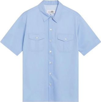 Maison Margiela Homme, Chemises, Bleu, Taille: M Chemise &agrave; Manches Courtes en Popeline Fusionn&eacute;e