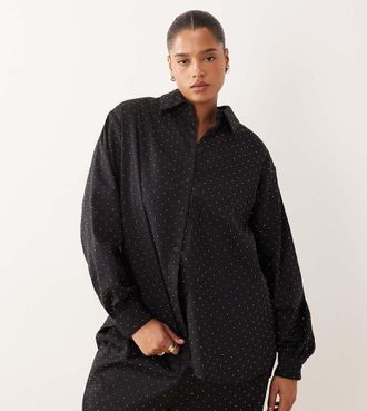 Asos Curve ASOS DESIGN Curve - Chemise densemble oversize orn&eacute;e de strass - Noir