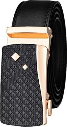 Generic Ceinture Homme Cuir, Ceinture Automatique &agrave; Cliquet Sans Trou 35 mm pour Costume et Jeans, Taille R&eacute;glable (Or noir, 115 CM)