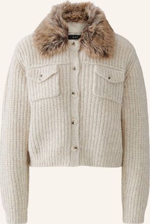 Oui Strickjacke Mit Abnehmbarem Kunstfell-Kragen beige