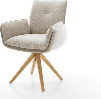 DELIFE Drehstuhl Nela-Flex Webstoff Soft Beige Holzgestell kantig Natur 360&deg; drehbar, Esszimmerst&uuml;hle