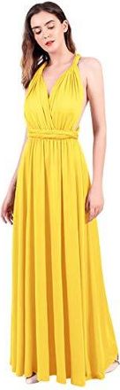 Ibtom Robe longue convertible pour femme - Robe de soirée, de bal, de mariage, de cocktail - Jaune - Large