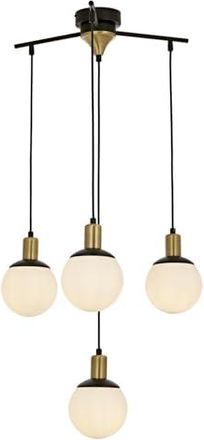 Opviq Modern Chandelier with Metal Body & Glass Cap, 110 cm Height, 54 cm Diameter, Black & Gold | 4 x E27 Max 40W | Glam & Industrial Design for Stylish Sp