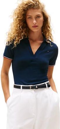 Tommy Hilfiger Polo Manches Courtes Femme Open Slim Fit, Bleu (Dark Night Navy), 3XL