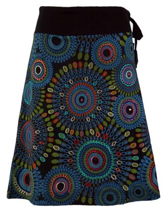 Guru Shop Bestickter Knielanger Rock, Boho Chic, Retro Mandala - Schwarz, Damen, Baumwolle, Size:L/XL