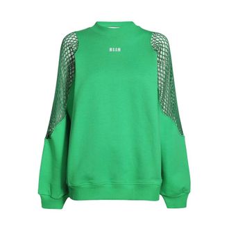 Msgm Baumwoll Crew-neck Sweatshirt Damen Gerippt - - Sweatshirts & Hoodies - Damen - Gr&uuml;n - XS
