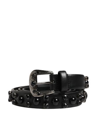 Dolce & Gabbana Men Black Calf Embellished Metal Buckle Belt Leather