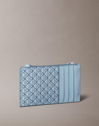 Calvin Klein Geldb&ouml;rse in Hellblau mit Monogramm-Emblem-Logo und Rei&szlig;verschluss