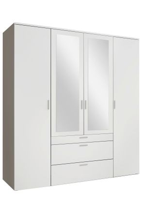Livetastic Dreht&uuml;renschrank, Wei&szlig;, Kunststoff, 8 F&auml;cher, 3 Schubladen, 180x195x56 cm, Schrankfront mit Spiegel, Schlafzimmer, Kleiderschr&auml;nke, Dreht&uuml;renschr&auml;nke