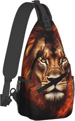 Generic Antivol Sacoche Tactique Art du lion enflamm&eacute; cool Sac &agrave; Bandouli&egrave;re Durable Cross Body pour Randonn&eacute;e &eacute;cole Cyclisme