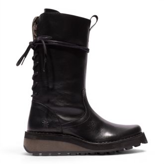 FLY London Damen-Schwarze Lederstiefel bis zur Mitte der Wade - HEIG229