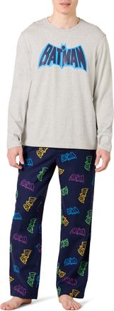 Amazon Essentials Herren Flanellhose und langärmeliges T-Shirt als Pyjama-Set, Batman-logo - Herren, XXL