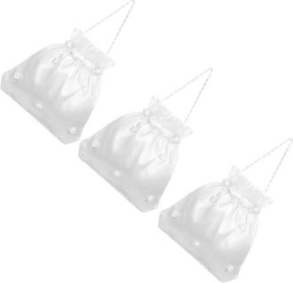 IFUNDOM Lot de 3 Bourses de Mari&eacute;e en Satin Blanc, Orn&eacute;es de Petites Fleurs, Paquet &agrave; Main pour Mariage, Paquet &agrave; Argent&eacute; Pratique et &Eacute;l&eacute;gant, pour Demoiselle