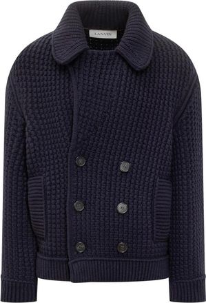 Lanvin Homme, Pulls, Bleu, Taille: 38/40 FR Oversized Wool Pea Coat