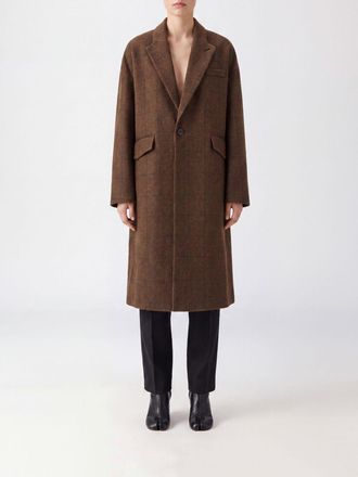 Maison Margiela Langer einreihiger Wollmantel mit Karomuster und steigendem Revers