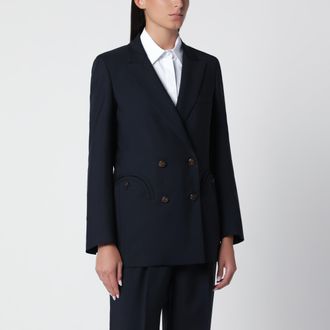 Blaz&eacute; Milano Doppelreihige Jacke in Navyblau aus Wolle und Mohair