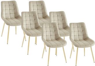 Vente-Unique Vente-unique - Lot de 6 chaises matelass&eacute;es en velours et m&eacute;tal dor&eacute; - Beige - ollua