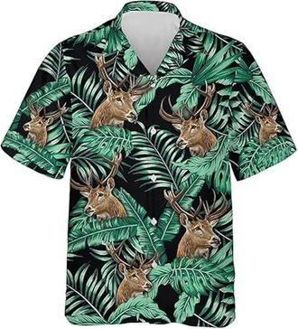 Keephen kewing Chasse au Cerf Impression 3D Chemise &agrave; Boutons pour Femmes Hommes Nouveaut&eacute; Chemises Hawaiiennes Manches Courtes Plage Chemise Aloha