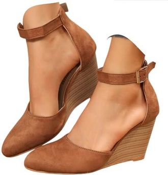 Generic Sandales compens&eacute;es pour femme - Talons hauts d&eacute;t&eacute; - Bout ouvert - Confortable - Soutien de la vo&ucirc;te plantaire - Confortable - Avec sangle de cheville