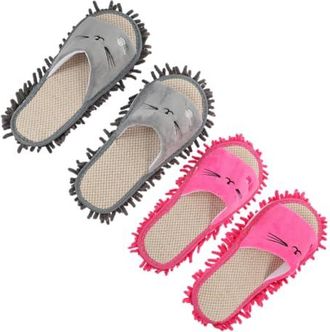 Soimiss 2 paires Pantoufles Vadrouille Chenille Lavables et R&eacute;utilisables Souples Absorbantes pour Nettoyage Sols Bois Carrelage et Vinyle Lot de Gris Moyen R