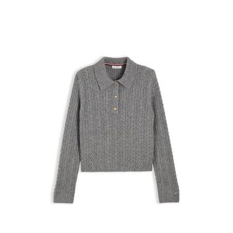 Tommy Hilfiger Pull col boutonn&eacute; en laine m&eacute;lang&eacute;e