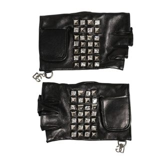 Dolce & Gabbana Homme, Accessoires, Noir, Taille: ONE Size Gants Mitaines en Cuir clout&eacute; sans Doigts