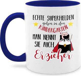 Shirtracer Tasse Tassen 325ml - Job & Beruf Geschenk - Echte Superhelden gehen in den Kindergarten - Erzieher - 325 ml - Dunkelblau - sprüche arbeit superheld ge