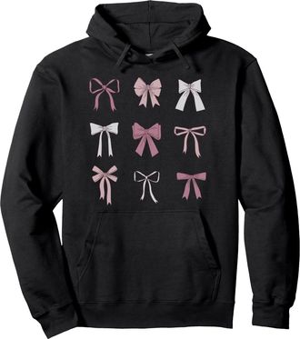 Trendy Apparel Grid Toon Cute Coquette Pink Bows Ribbons Pullover Hoodie