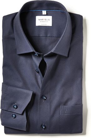 Marvelis Herren Businesshemd Langarm Non-Iron-Modern-Fit,Einfarbig,New Kent,Marine 18,40