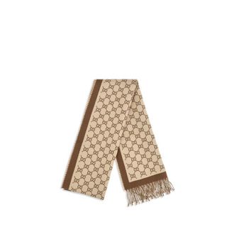 Gucci GG Logo-Jacquard Merino Wool Scarf - Beige