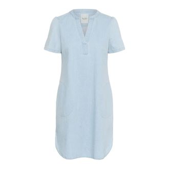 Part Two Wei&szlig;blaues Denim-Kleid mit V-Ausschnitt - - Dresses - Damen - Blau - 2XS