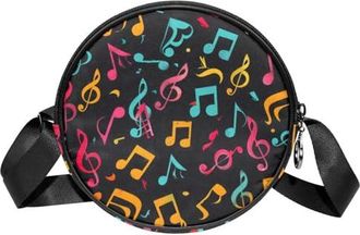 Generic Sac &agrave; bandouli&egrave;re rond pour femme, motif notes de musique, sac &agrave; dos avec fermeture &eacute;clair, bretelles r&eacute;glables, sac &agrave; main rond d&eacute;contract&eacute; pour femm