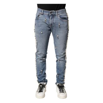 Dolce & Gabbana Verzierte Baumwoll-Skinny-Jeans - - Jeans - Herren - Blau - S