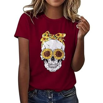 Janly T-shirts personnalis&eacute;s T-shirt &agrave; manches courtes pour femme avec imprim&eacute; tournesols col rond haut basique l&eacute;ger pour les loisirs &eacute;t&eacute; T-shirt imprim&eacute; f