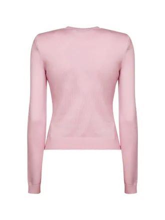 Self Portrait Womens Knit Jumper With Floral Detail Pink Polyester Sweater