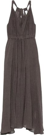 120% Lino Femme, Robes, Brun, Taille: 40 FR Robe midi en lin &agrave; col en V