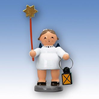 KWO Olbernhau Olbernhau Engel mit Stern und Laterne, 5 cm, Holz, Mehrfarbig, klein