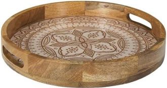 Altobuy Plateau Rond en Bois de manguier avec Motif Mandala Brun (&Oslash;35cm) - Mango
