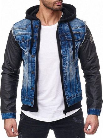 Cipo & Baxx Jeansjacke Kapuzen Denim Jacke BA-C-1290 mit Metall Patch am Oberarm