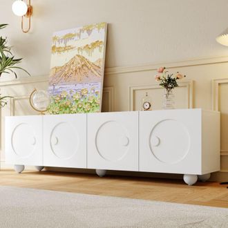 STILVORA Meuble TV avec 4 Portes et Compartiments, Portes Relief 3D, Finition Mate, en MDF et Panneaux, 180,5&times;38&times;50 cm, Blanc