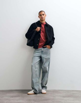 Asos Shacket mit Wolloptik und zwei Taschen in Schwarz