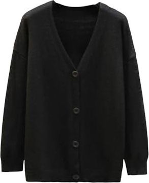 Generic Cardigan cor&eacute;en &agrave; col en V &agrave; manches longues pour femme &eacute;l&eacute;gant &agrave; simple boutonnage, noir, Taille Unique