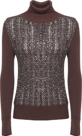D.exterior Pullover mit Pailletten und offener Strickung - - Knitwear - Damen - Braun - M