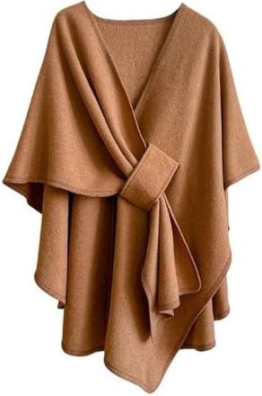 Generic The Fleece Drape Ch&acirc;le Poncho Doux Ouvert sur le Devant Femme &Eacute;l&eacute;gant Ch&acirc;le Wrap Pull pour Printemps Automne Hiver, marron, Taille unique